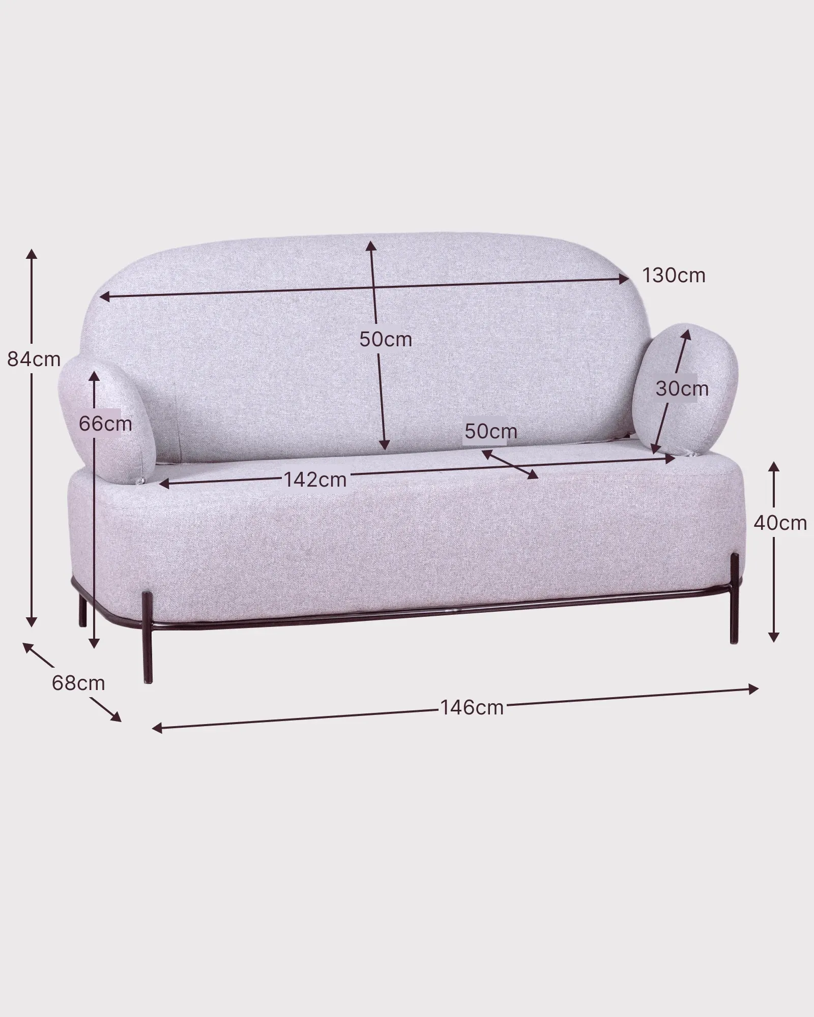 2 seater sofa with minimalist design with armrests Clair Collection Color Gray